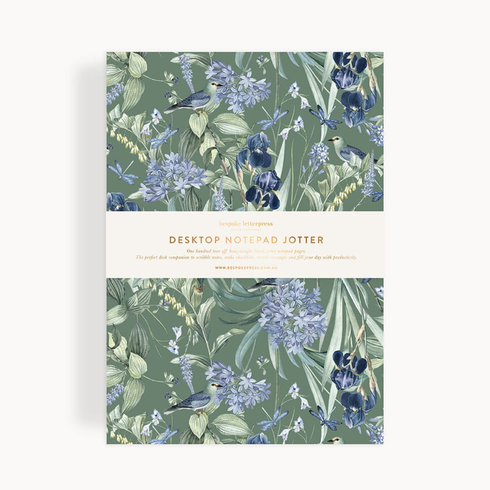 Indigo Haven Notepad Desktop Jotter – Violets and Vases